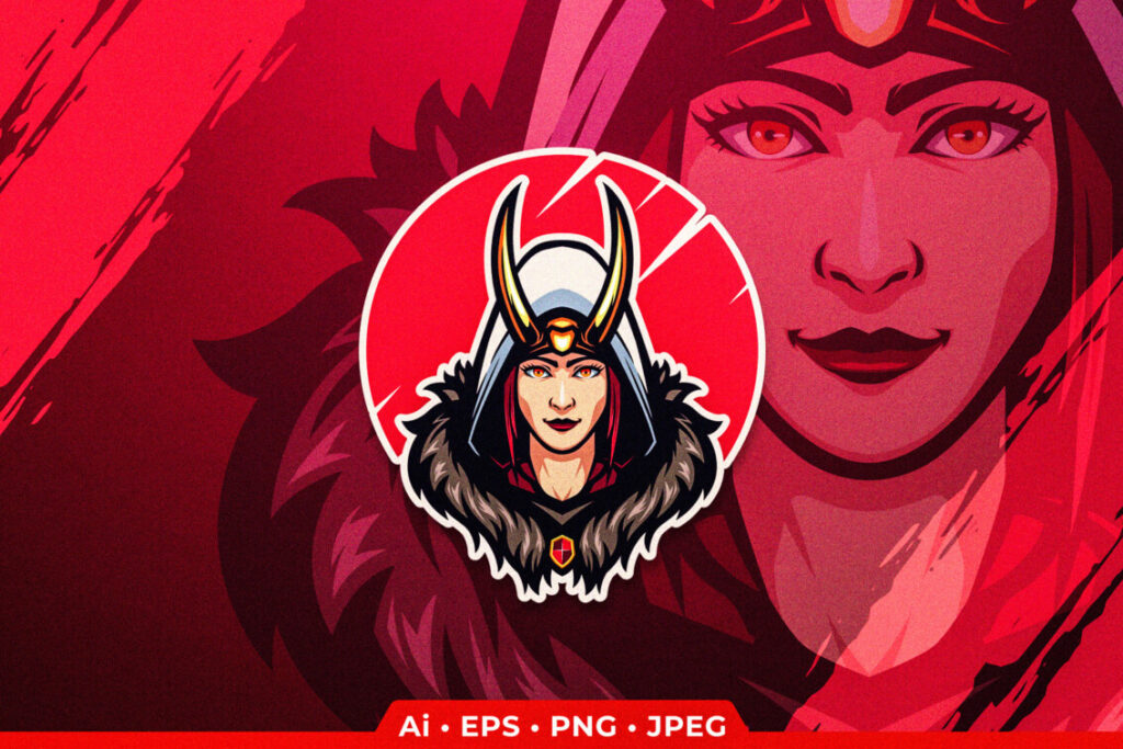 White Hood Golden Horn Lady Witch Vector Mascot - Streamer Overlays