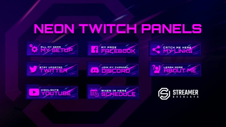 Neon Twitch Panels | Streamer Overlays Twitch Panels